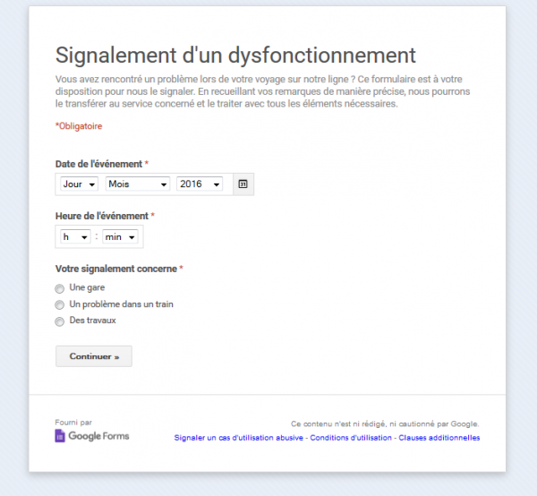Votre formulaire pour "Signaler un dysfonctionnement"